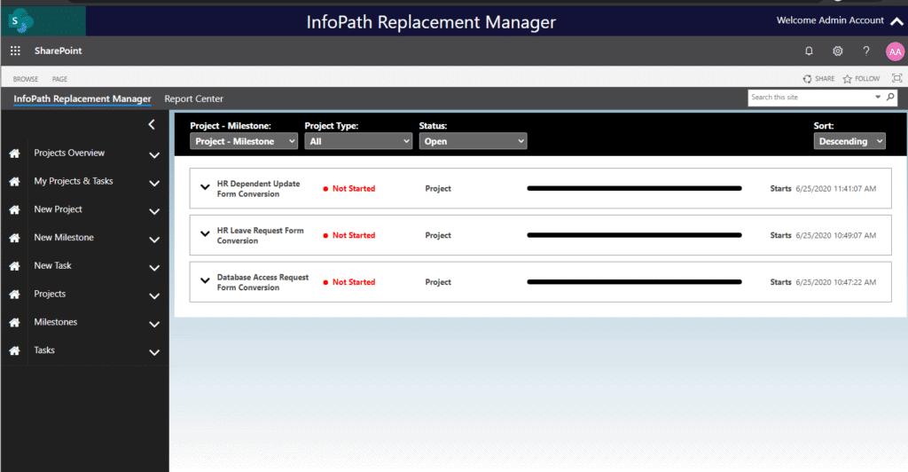 Infopath replacement options using the Infopath Replacement Manager