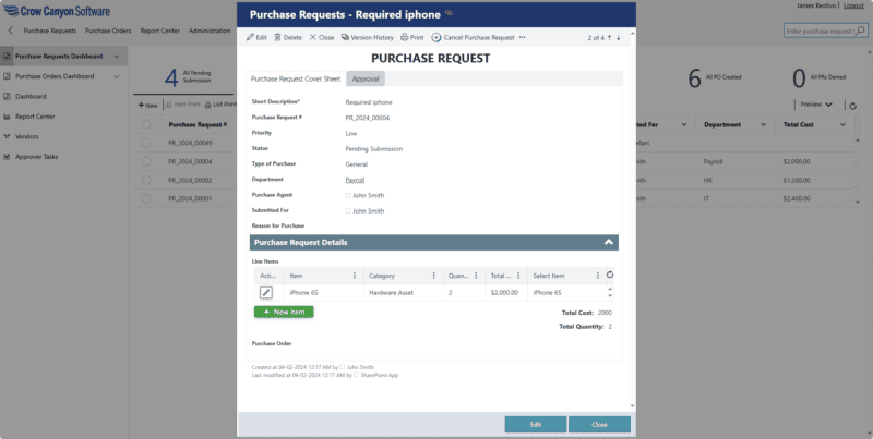 Office 365 & SharePoint Purchase Order System by Crow Canyon