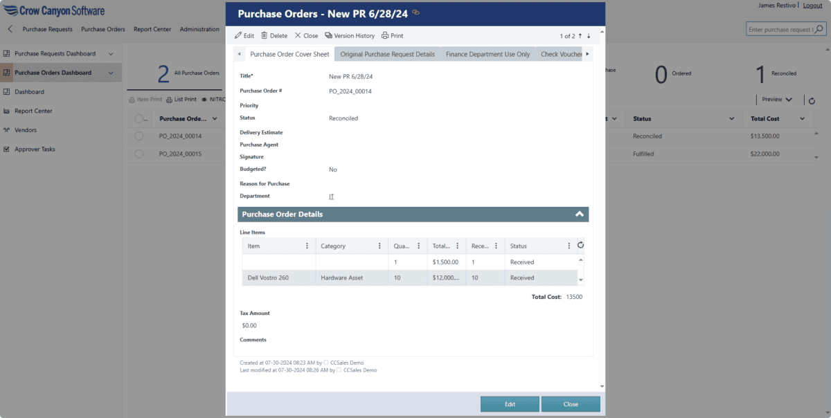 Office 365 & SharePoint Purchase Order System by Crow Canyon