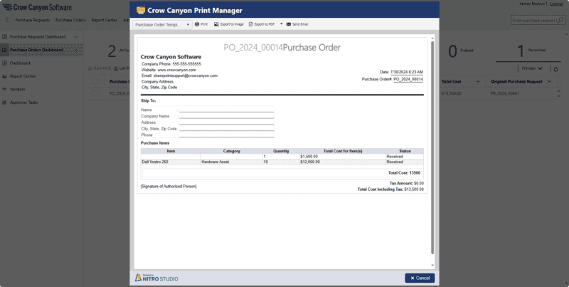 Office 365 & SharePoint Purchase Order System by Crow Canyon